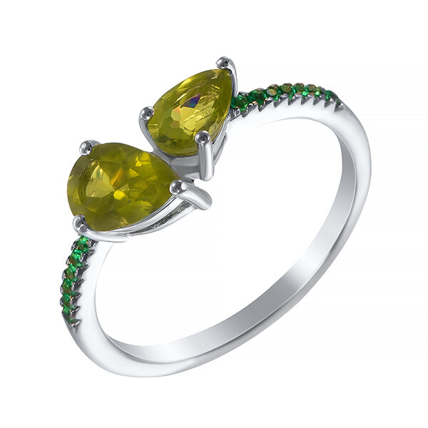 Кольцо, серебро, 925 проба, перидот, шпинель