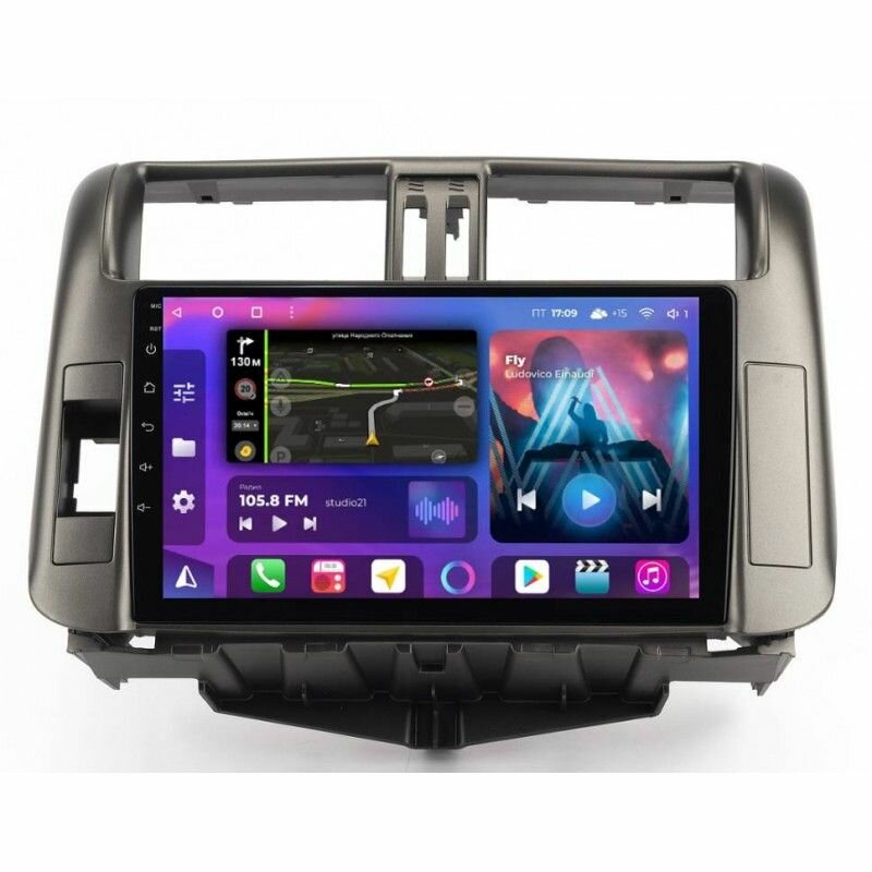 Автомагнитола с рамкой 2 din 10 дюймов для Toyota Prado 150 2009-2013 дорестайлинг / Android 6Gb+128Gb / GPS / Поддержка сим-карты / Встроенные кулер охлаждения