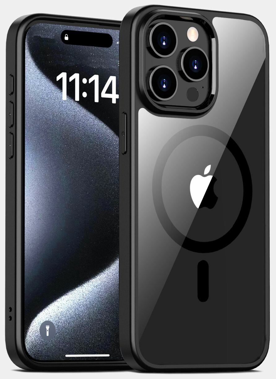 Чехол на IPhone 15 Pro (MagSafe) / Айфон 15 Про прозрачный с силиконовым кантом Crystal MagSafe Case (Чёрный)