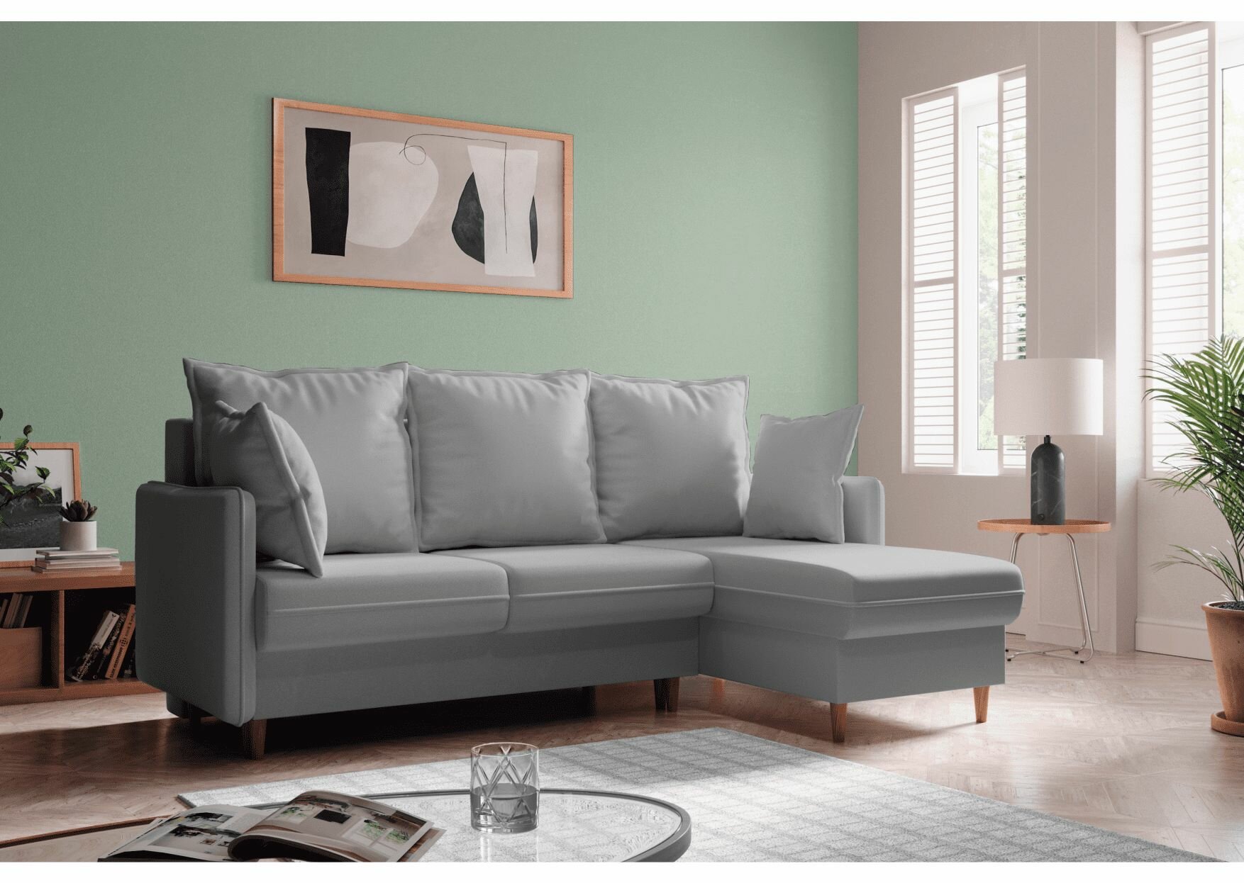 Диван угловой раскладной Цезарь в цвете светло-серый (velutto 52)