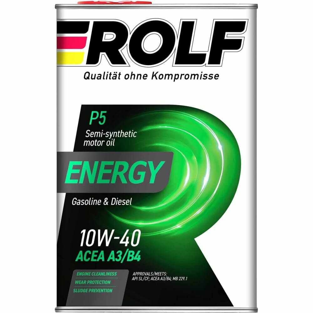 Моторное, Rolf, масло Rolf Масло Energy 10W-40 SL/CF 4 л 322227, качественных базовых масел, Полусинтетическое