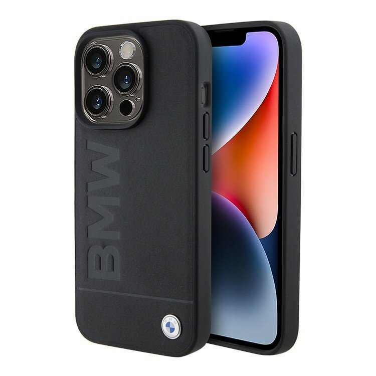 BMW кожаный чехол для iPhone 15 Pro Max, Signature Logo imprint (MagSafe) черный
