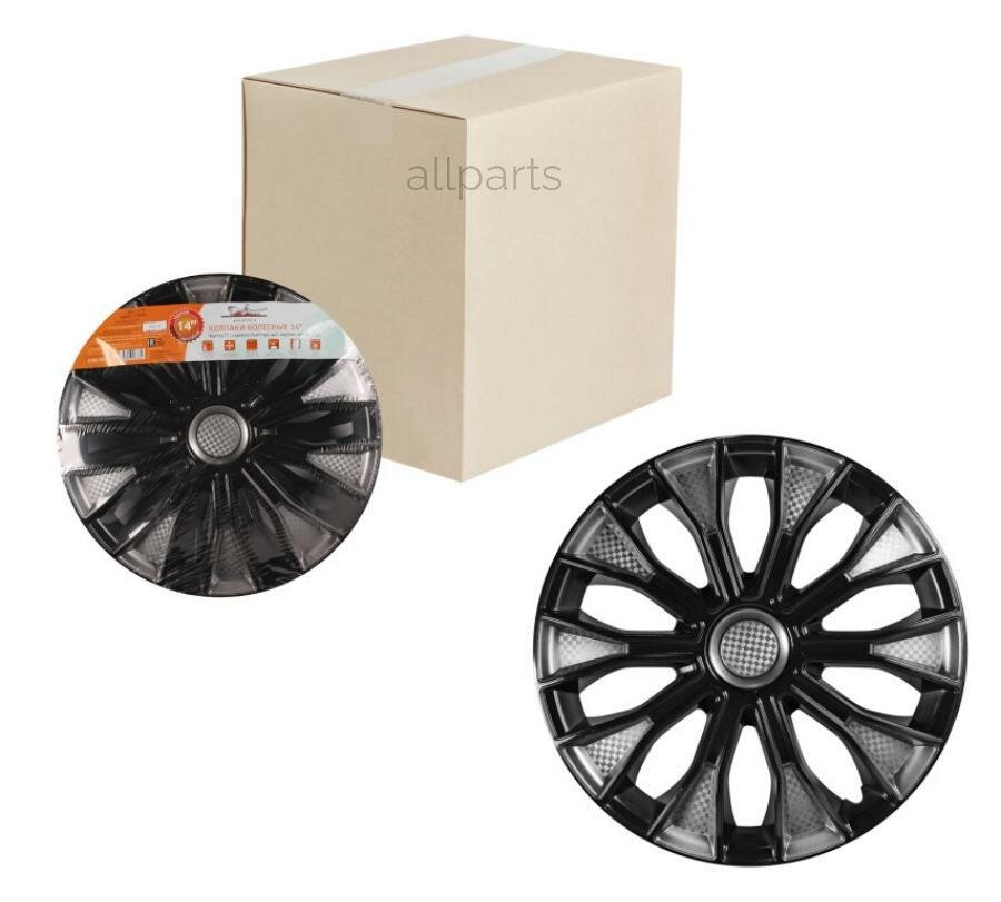 AIRLINE AWCC-16-18 Колпаки колесные 16" "Волтек Т", серебристый/черный, карбон, к-т 2 шт.