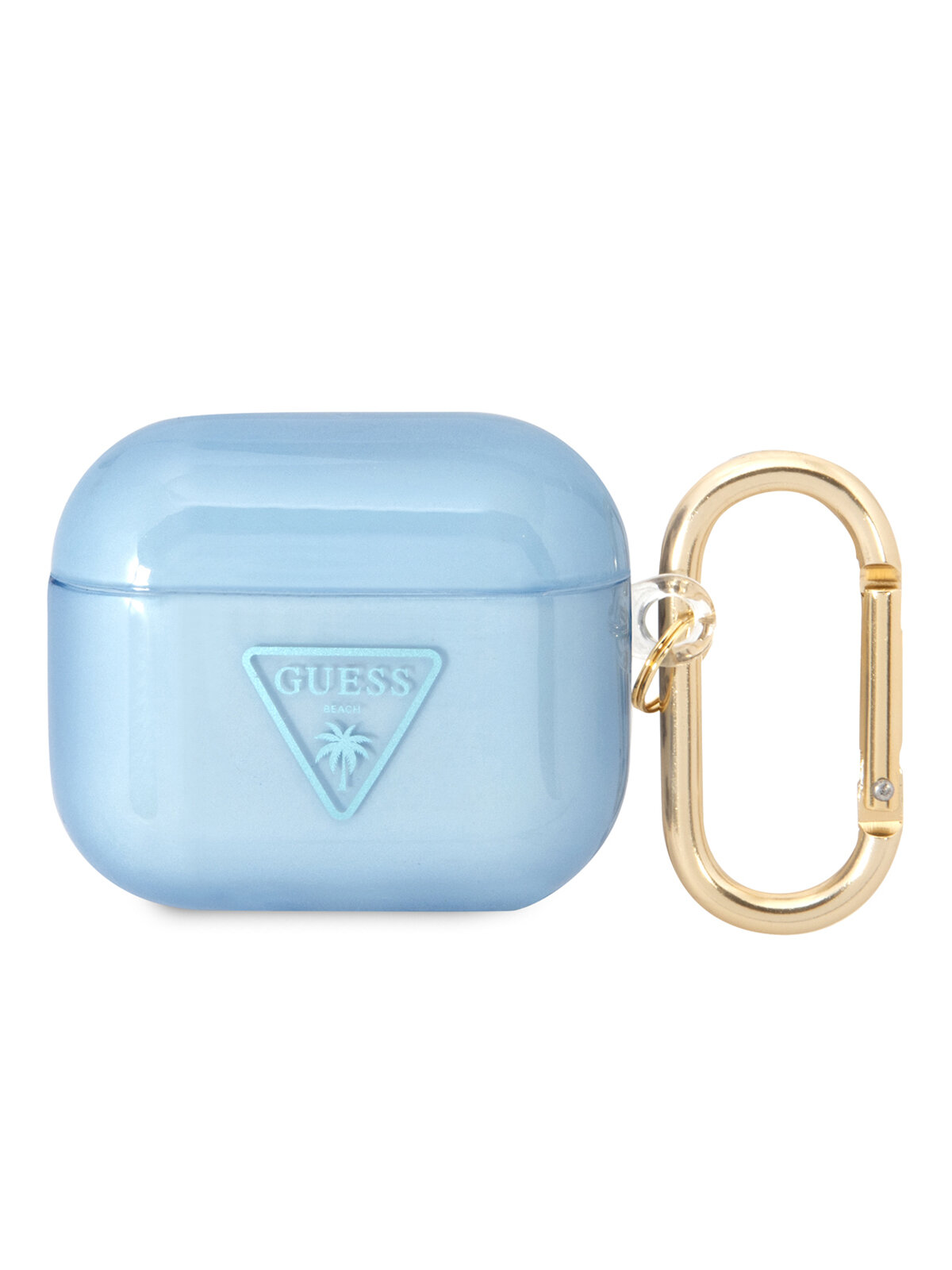 Guess для Airpods 3 чехол TPU with carabin Translucent Palm Tree Blue