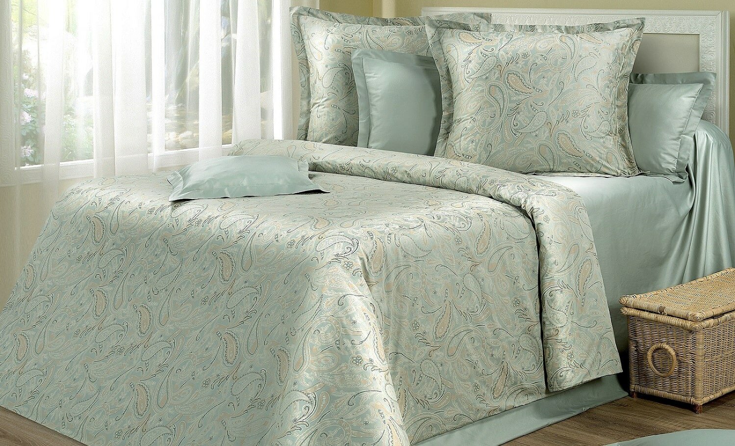 Постельное белье евро, мако сатин, комплект с наволочками 50x70, Pallazo Celesta (300ТС Premiata) паллацо селеста -2024