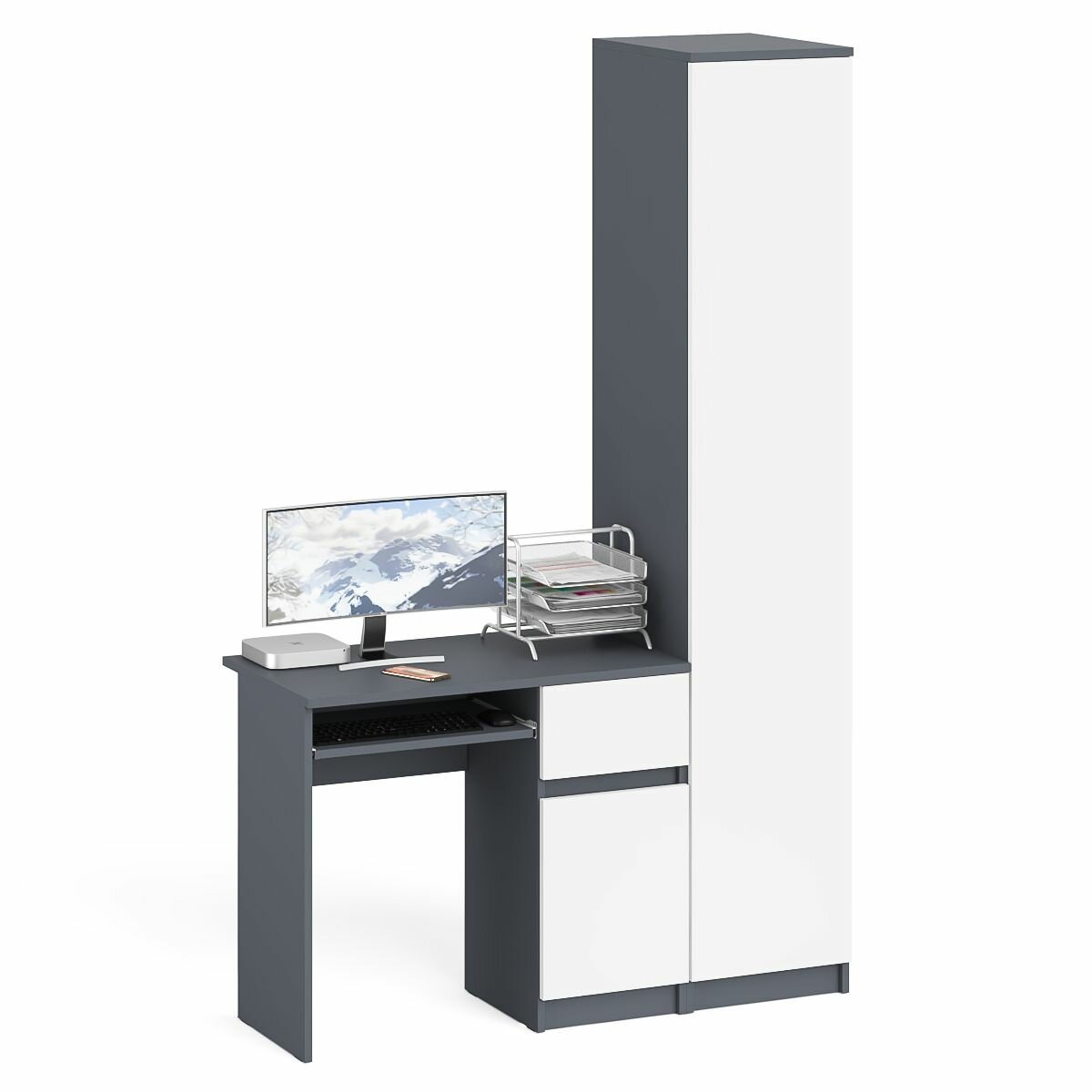 Компьютерный стол для дома, для школьника письменный Спасибо-Мебель 131см графит/белый