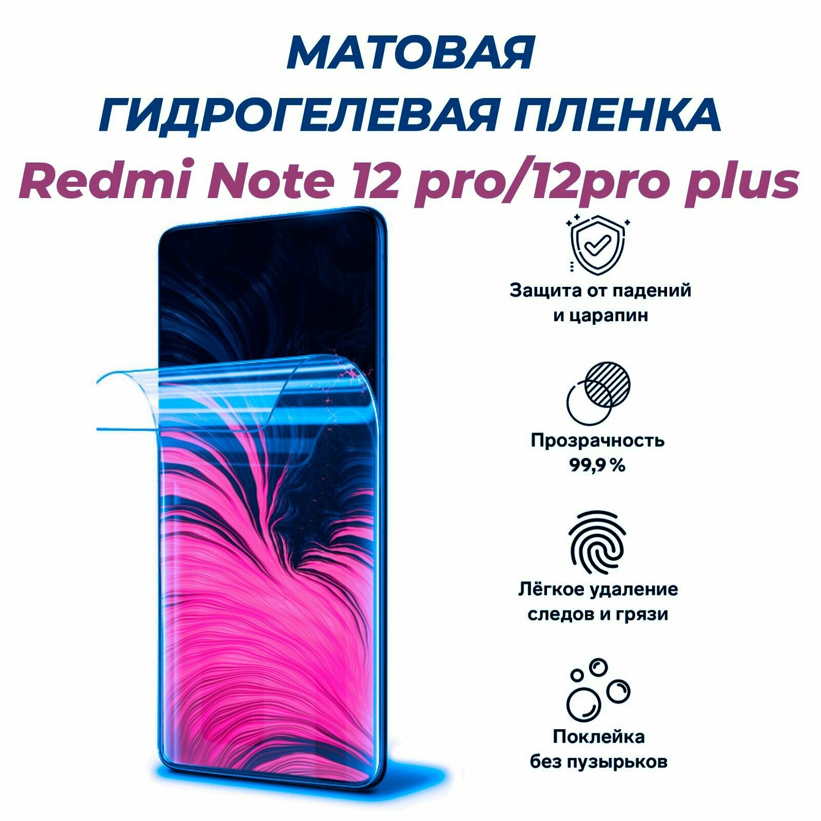 Матовая гидрогелевая защитная пленка для Redmi Note 12 Pro/ 12 Pro Plus