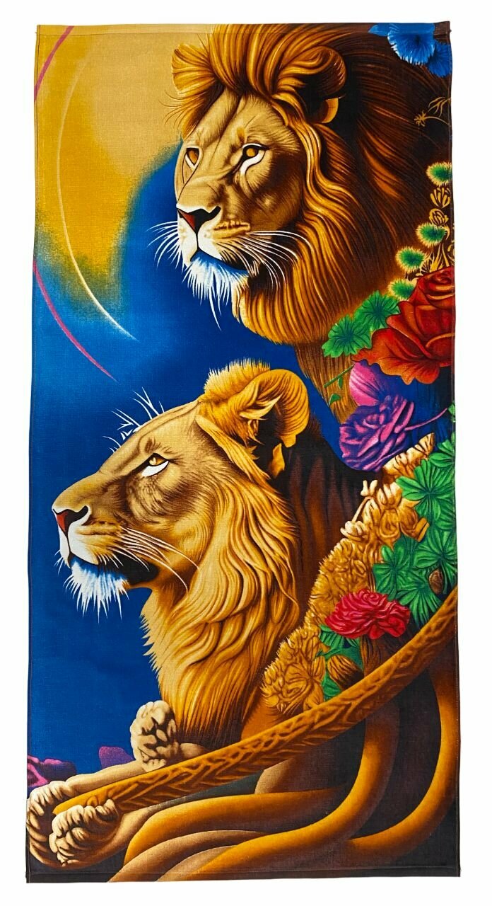 Полотенце пляжное, для бассейна, для ванны, для пляжа Два льва 70х140 см