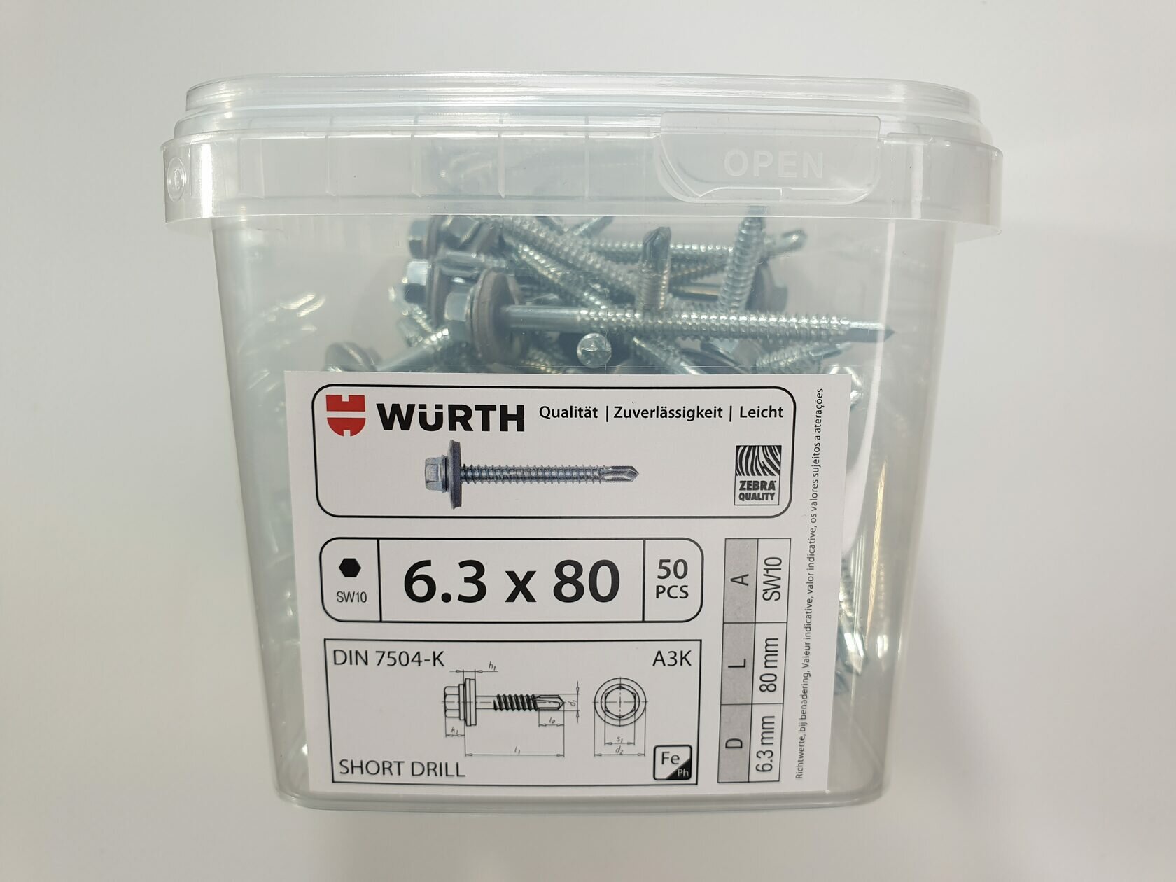 Саморез кровельный DIN 7504-K 6.3x80 (50 pcs) WURTH, Германия
