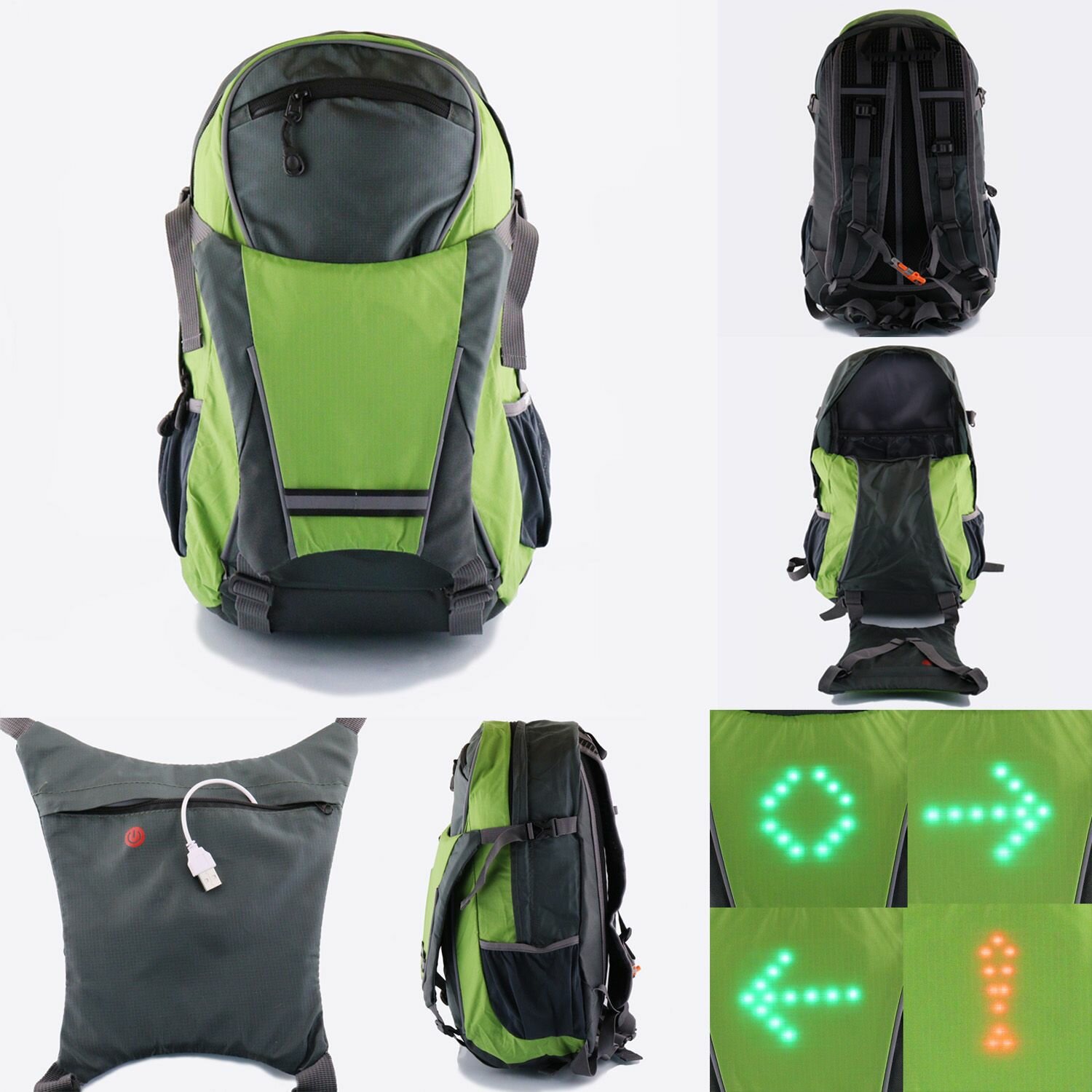 Рюкзак для велосипеда самоката LED с указателями поворотов, зеленый