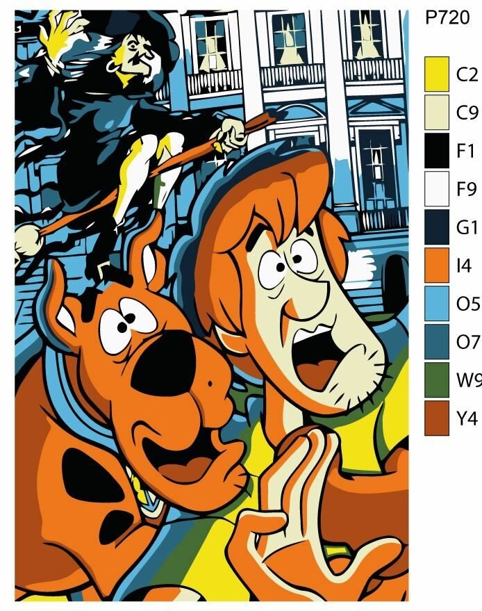 Детская картина по номерам P720 "Мультсериал Скуби-Ду. Скуби-Ду и Шэгги Роджерс" 20x30