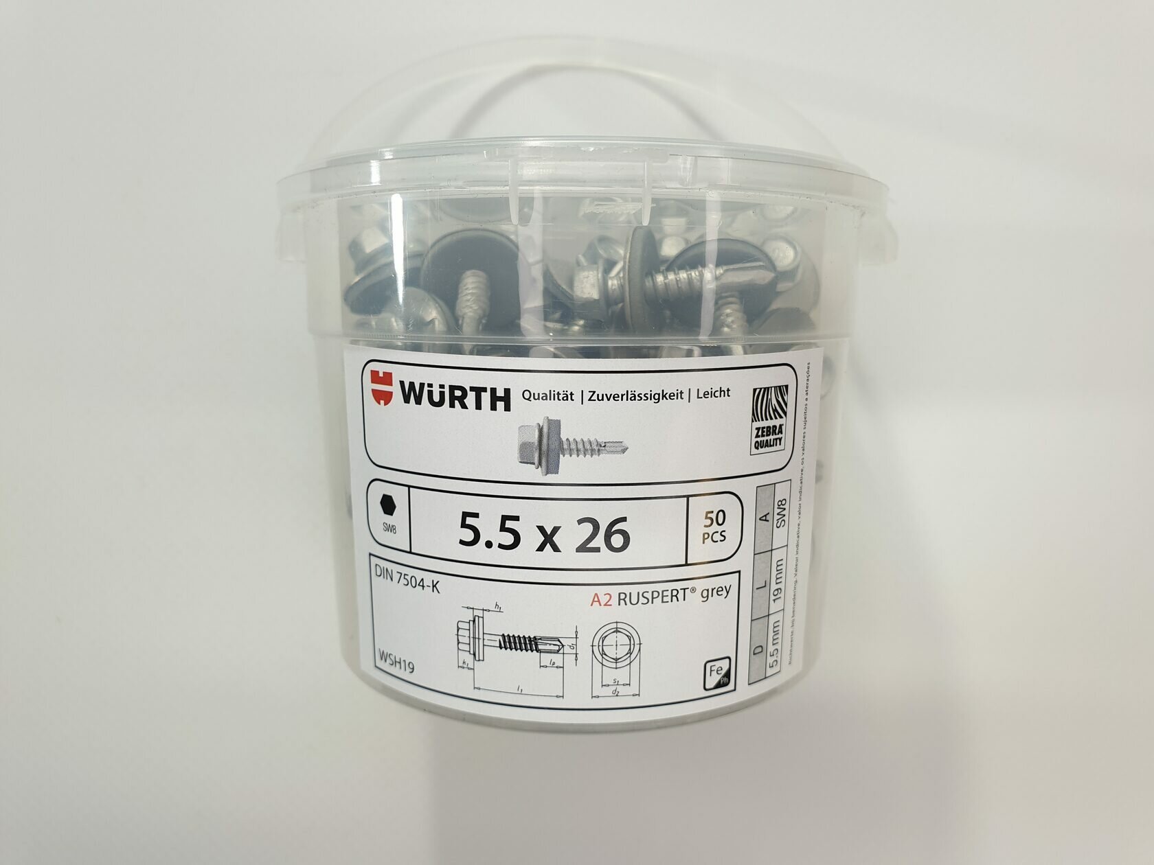 Саморез по металлу DIN 7504-K 5.5x26 (A2) (Шайба 19мм) (50 pcs) WURTH, Германия