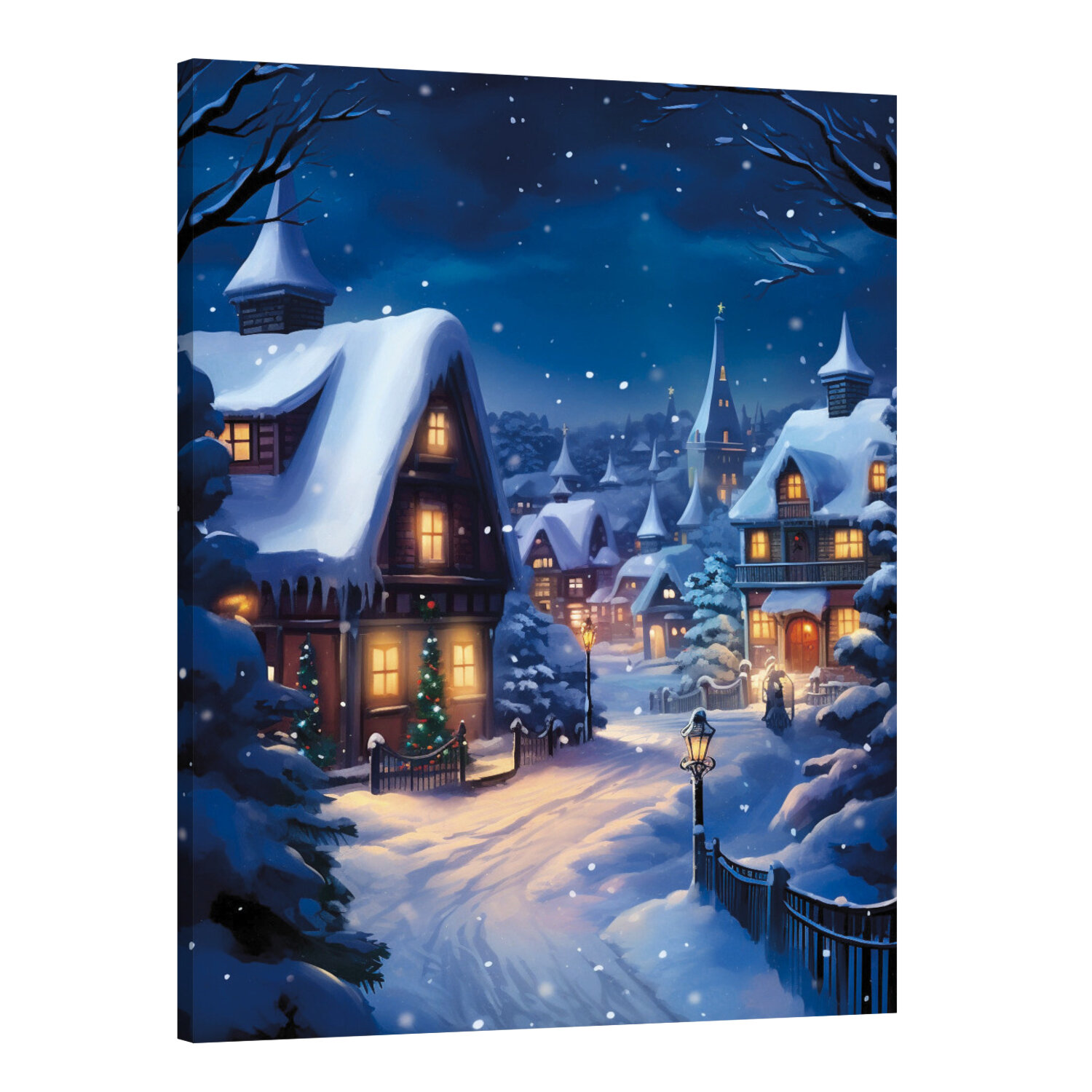 Интерьерная картина 50х70 "Зимний вечер с Дедом Морозом и снегурочкой"