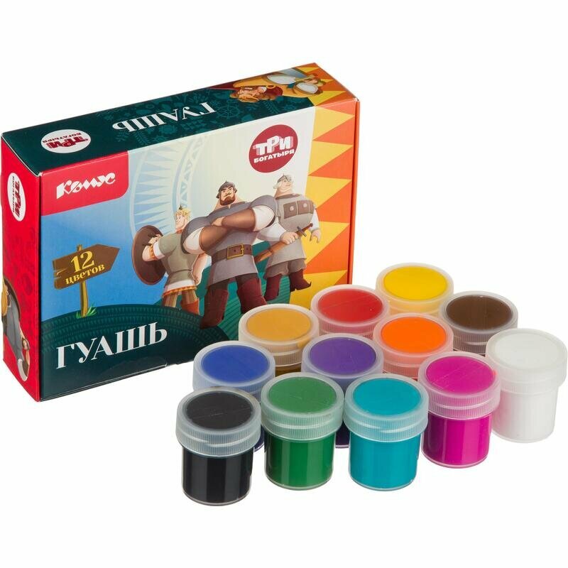 Гуашь комус Три Богатыря набор 12 цв, 20 мл богатыри, 1845490
