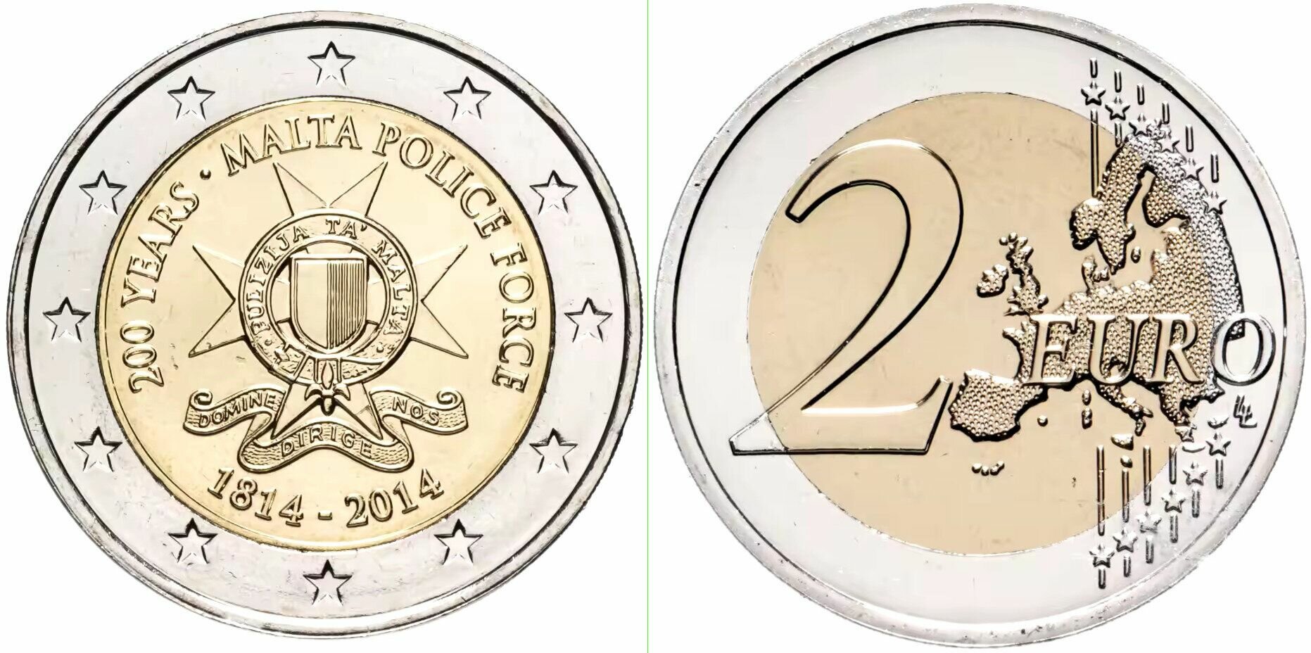 Мальта 2 евро 2014 200 лет полиции Мальты UNC