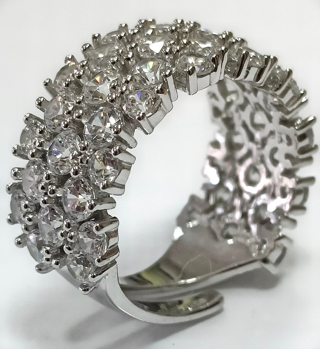 Перстень, серебро, 925 проба, родирование, фианит