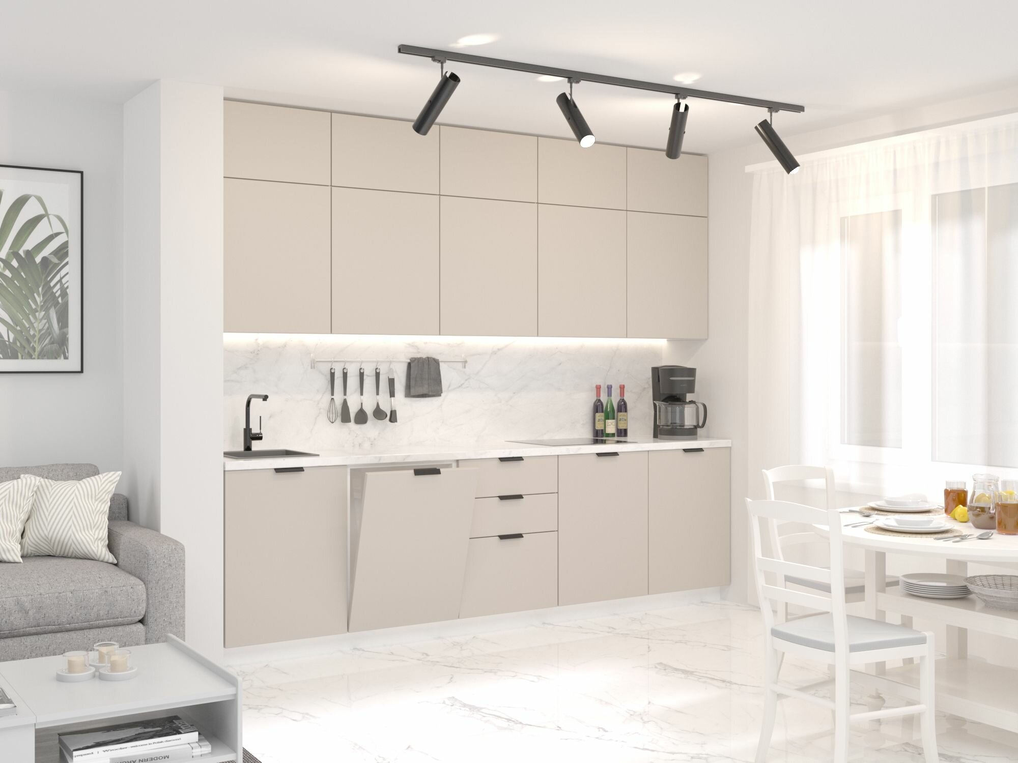 Кухонный гарнитур Фьюжн Silky Grey, 3000 мм