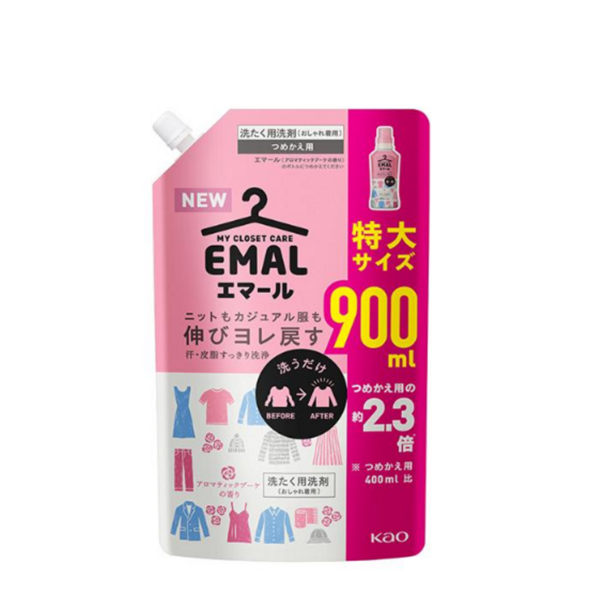 Kao Emal Концентрированный гель для стирки деликатных тканей с ароматом Букета цветов 810 мл в мягкой упаковке