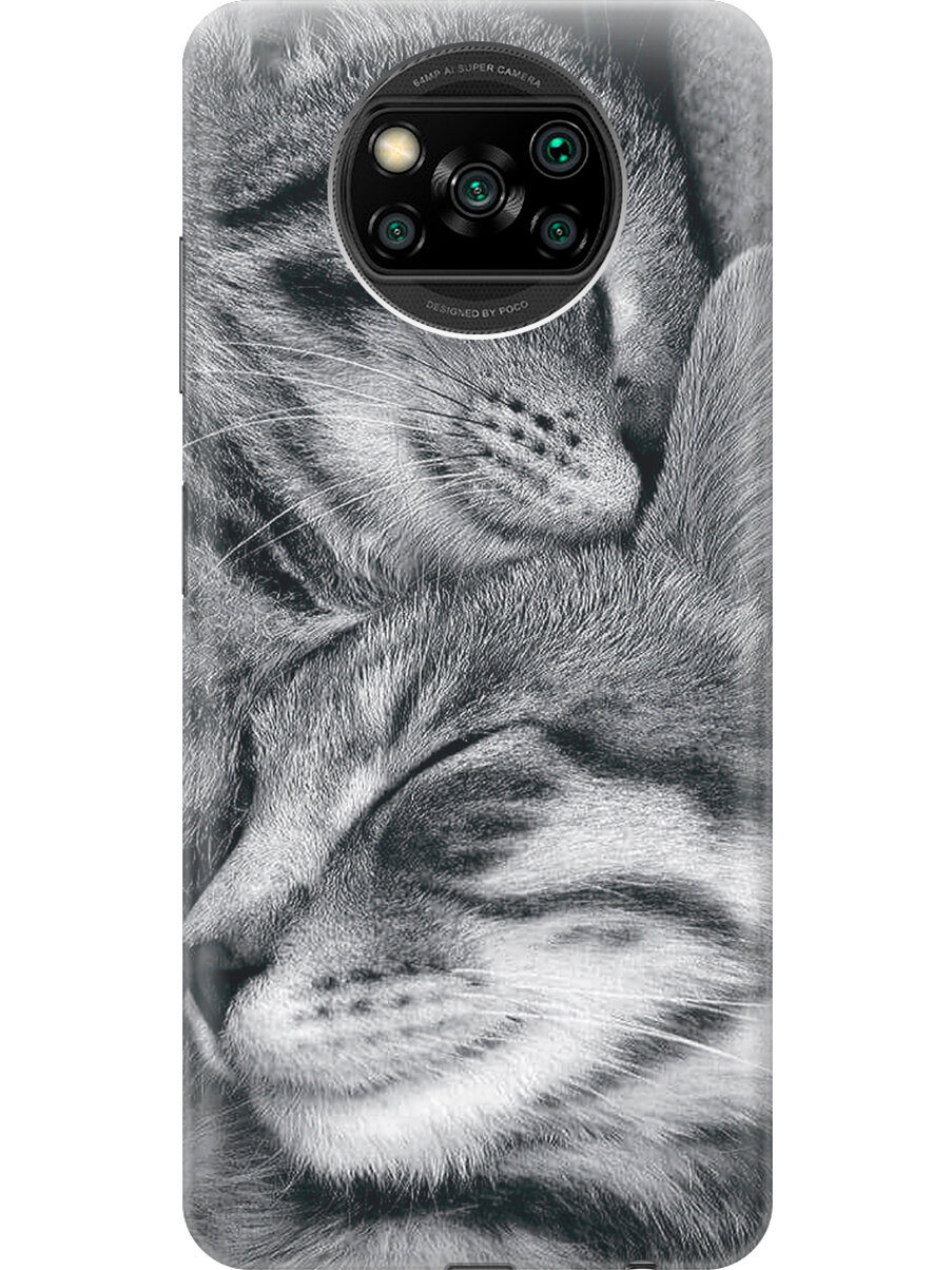 Силиконовый чехол на Xiaomi Poco X3, X3 Pro, Сяоми Поко Х3, Х3 Про с принтом "Милующиеся котики"