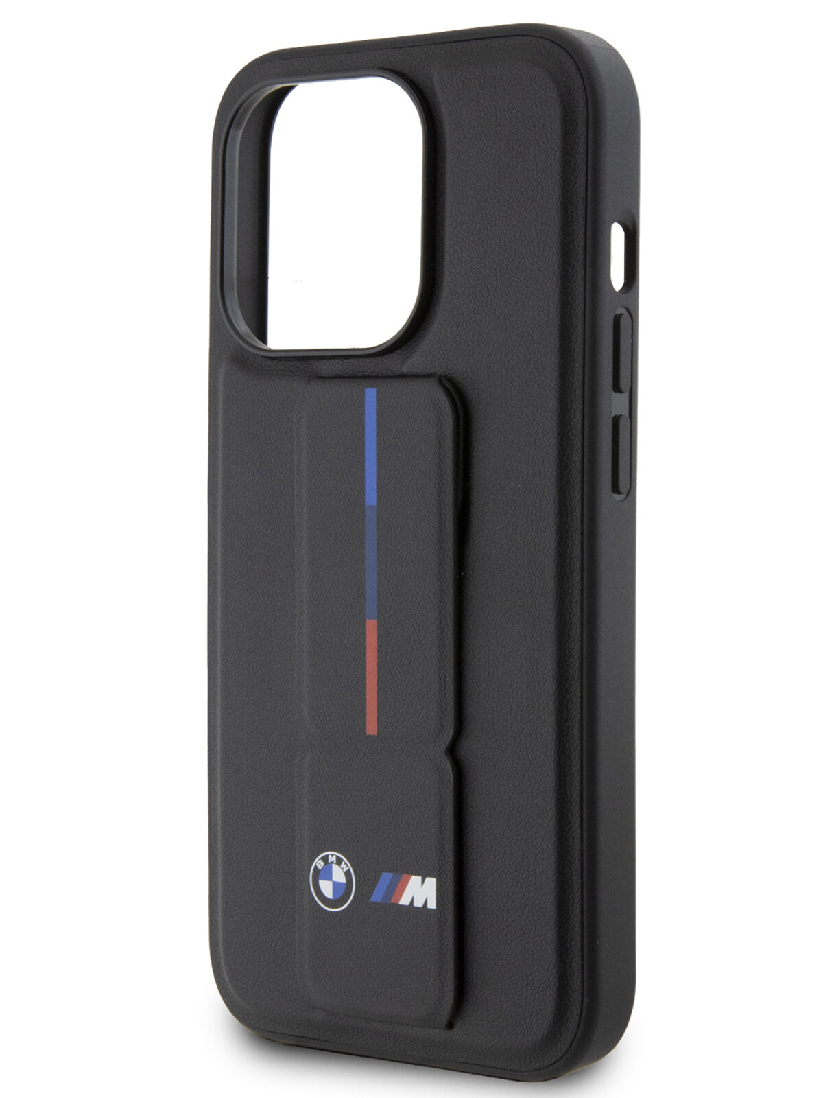 BMW для iPhone 15 Pro Max чехол GripStand M-Collection PU Tricolor line Hard Black