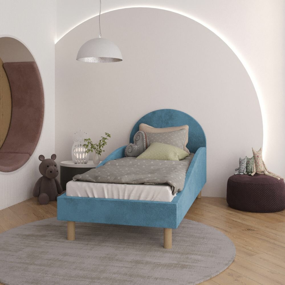 Детская кровать мягкая с бортиками 70x200 Солнышко цвет Синий