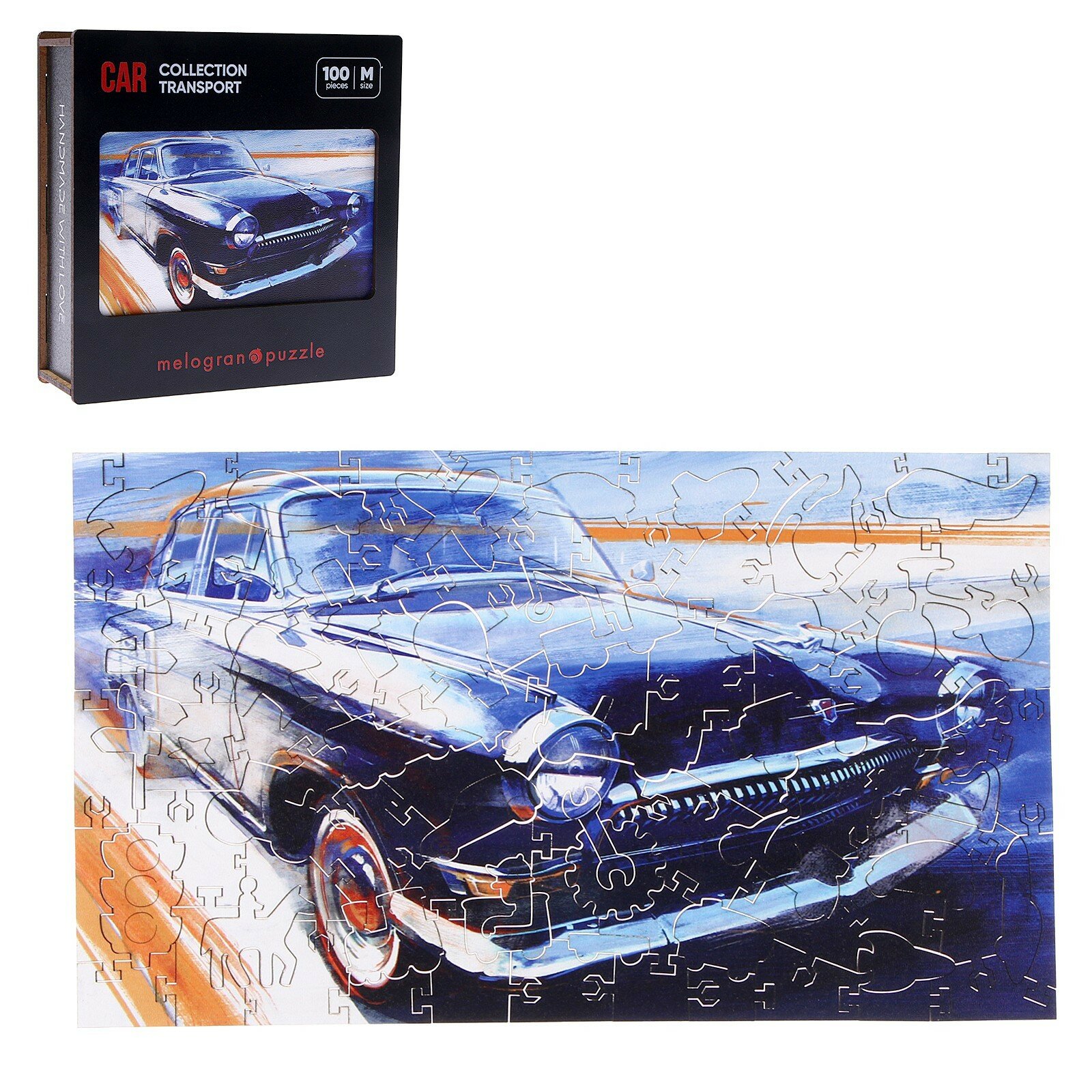 Пазл фигурный деревянный Melograno puzzle Collection Transport Автомобиль советский 28x16,5 см 100 деталей Средний размер деталей 3,5 см MPZCT4-M 3+