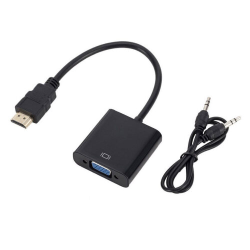 Переходник Bion HDMI - VGA+Audio, 19M/15F + miniJack 3.5mm, длина кабеля 15см, черный (BXP-A-HDMI-VGA-03)
