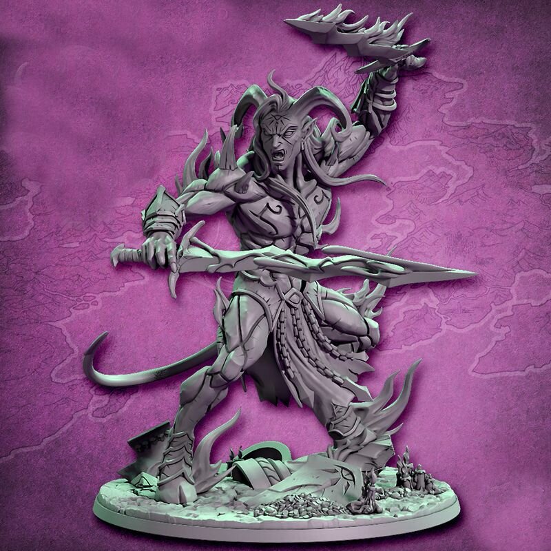 Демон Лорд, Тифлинг падший паладин (класс: Воин, Чернокнижник) миниатюра для DnD (ДнД) и других Настольных игр (НРИ, Варгеймов или РПГ), фентези тематика