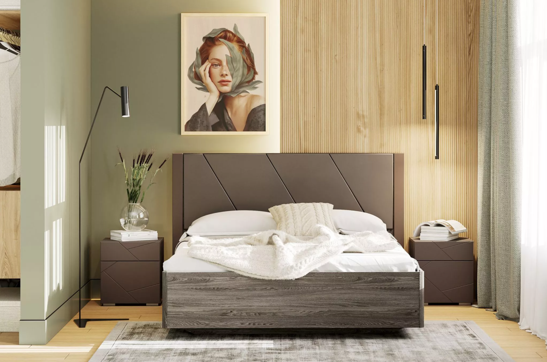 Спальня Сильва Summit комплектация 1 (НМ 013.61+НМ 013.61+НМ 040.71) Ясень анкор тёмный, графит софт