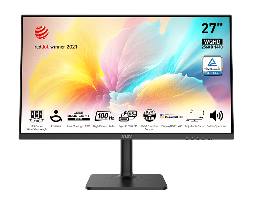 Монитор MSI 27" MD272QXP, 16:9, IPS, QHD, 4ms, 400cd, 100Hz, HDMI, DP, USB-C, USB, SPK, HAS