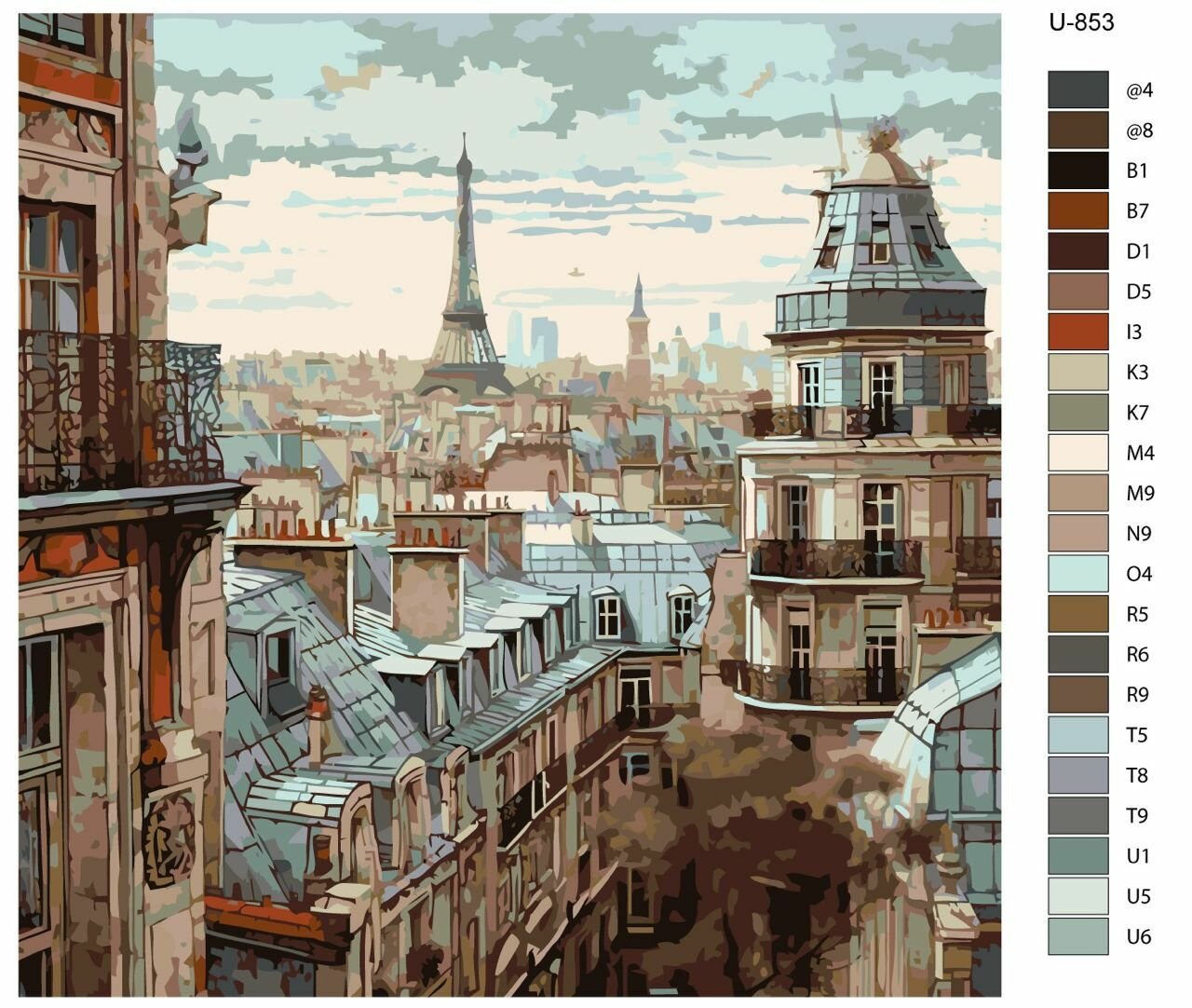 Картина по номерам U-853 "Франция. Вид на башню в Париже" 40x40 см