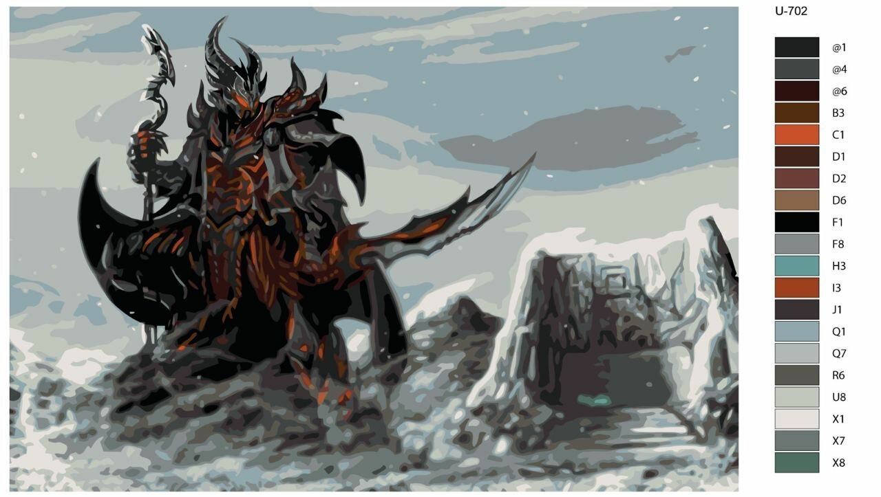 Картина по номерам U-702 "Игра Skyrim (Скайрим). Даэдрическая броня" 40x60 см