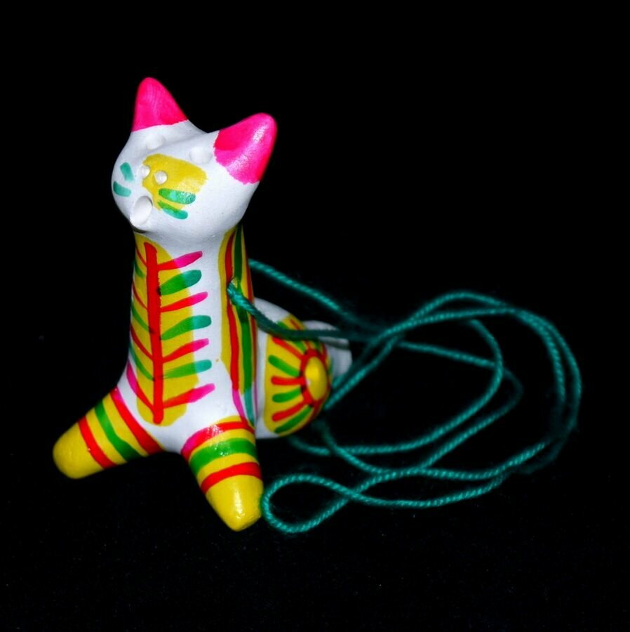 Свисток на веревочке "Кот", Филимоновская глиняная игрушка, ручная авторская работа
