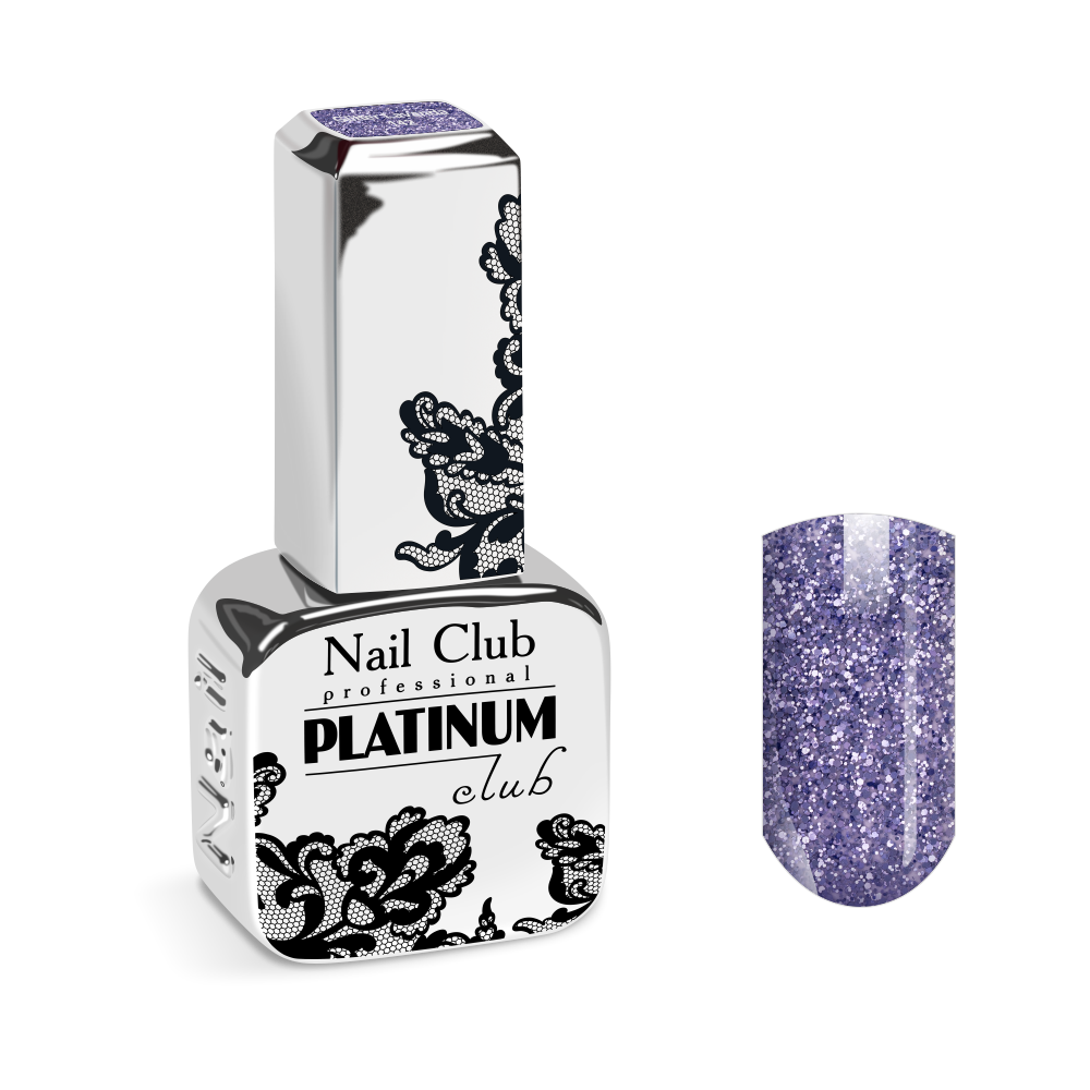 Nail Club Эмалевый гель-лак для ногтей с липким слоем PLATINUM CLUB 142 Glitter Lavanda, 13 мл.