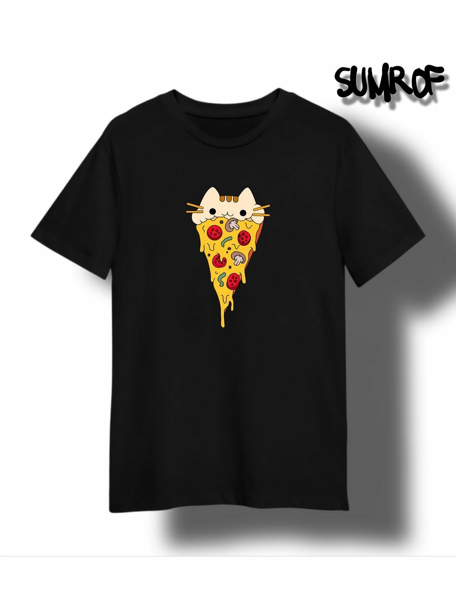 Футболка кот пицца аниме