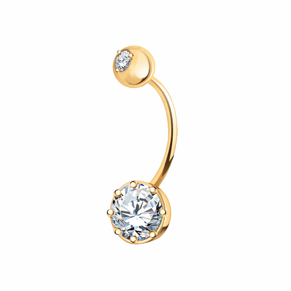 Пирсинг, желтое золото, 585 проба, фианит