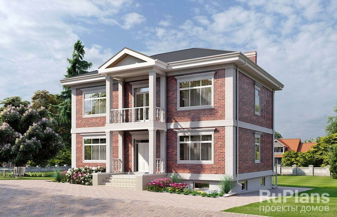 Проект двухэтажного дома с цоколем (324 м2, 14м x 11м) Rg5020