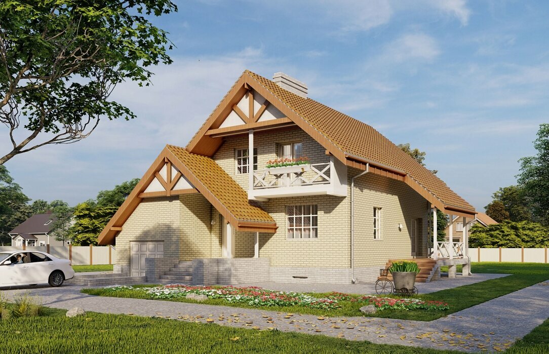 Проект разноуровневого дома с мансардой и подвалом (240 м2, 12м x 12м) Rg4966