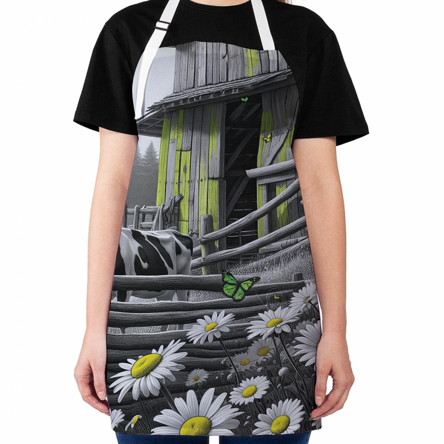 Фартук для кухни тканевый "Ромашки на ферме" / водоотталкивающий, универсальный размер , JoyArty