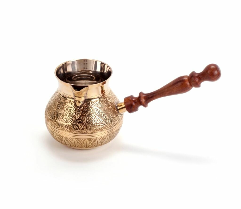 Турка латунная с деревянной ручкой для приготовления кофе, кофеварка, 600 мл.