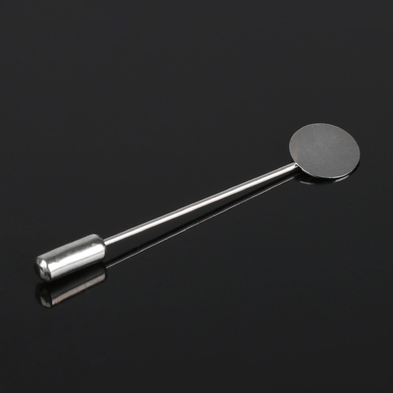 Основа «Брошь-игла» L=5 см, площадка 8 мм, (набор 5 шт.), цвет серебро