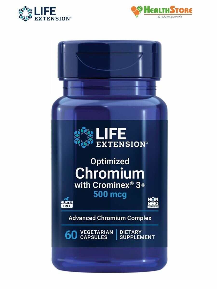 Life Extension Optimized Chromium with Crominex 3+ 500мкг 60 капсул хром для похудения хелат