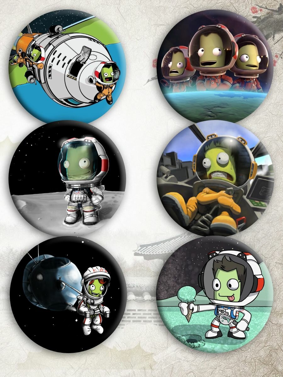 Набор значков Kerbal Space Program 6 шт 44 мм/ Kerbal / Кербал