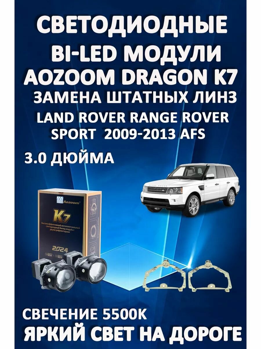Светодиодные линзы BiLED Dragon Knight K7 для Range Rover Sport 2009-2013 AFS с переходными рамками