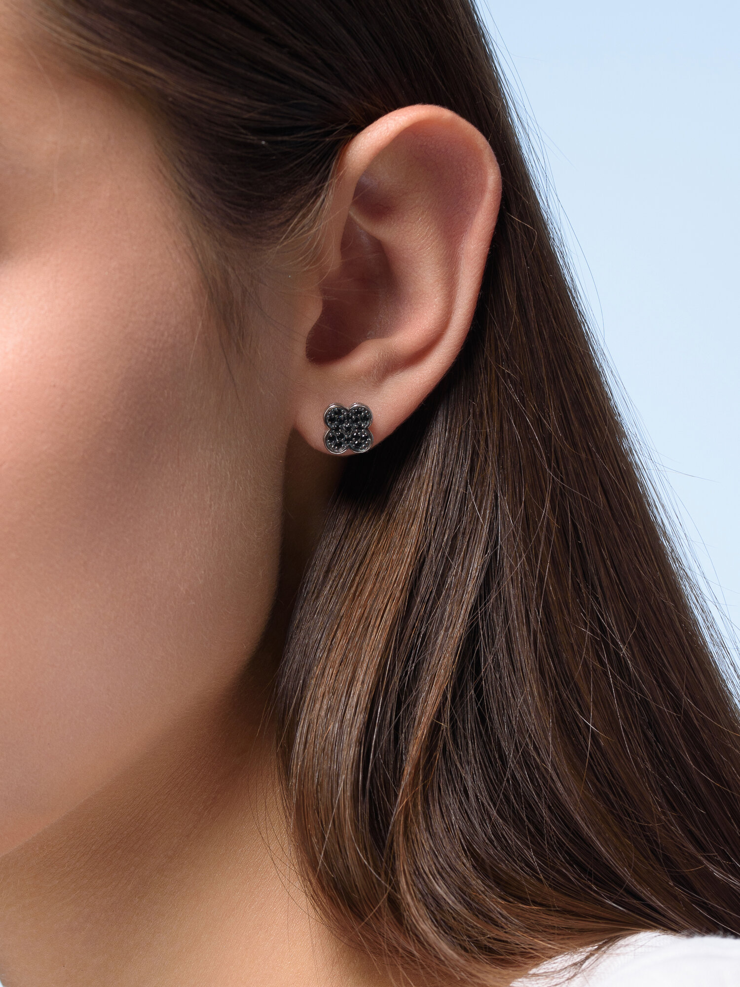 Серьги пусеты, серебро, 925 проба, родирование, фианит