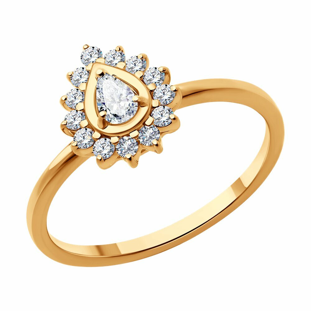 Кольцо, красное золото, 585 проба, бриллиант выращенный