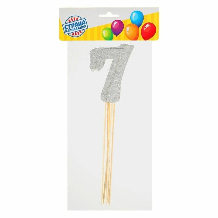 Топпер в торт Цифра 7, цвет серебро