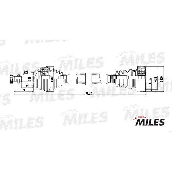 MILES gc02129 (GC02129) привод в сборе VW g3 / Passat (Пассат) 1.8-2.0 88-98 прав.