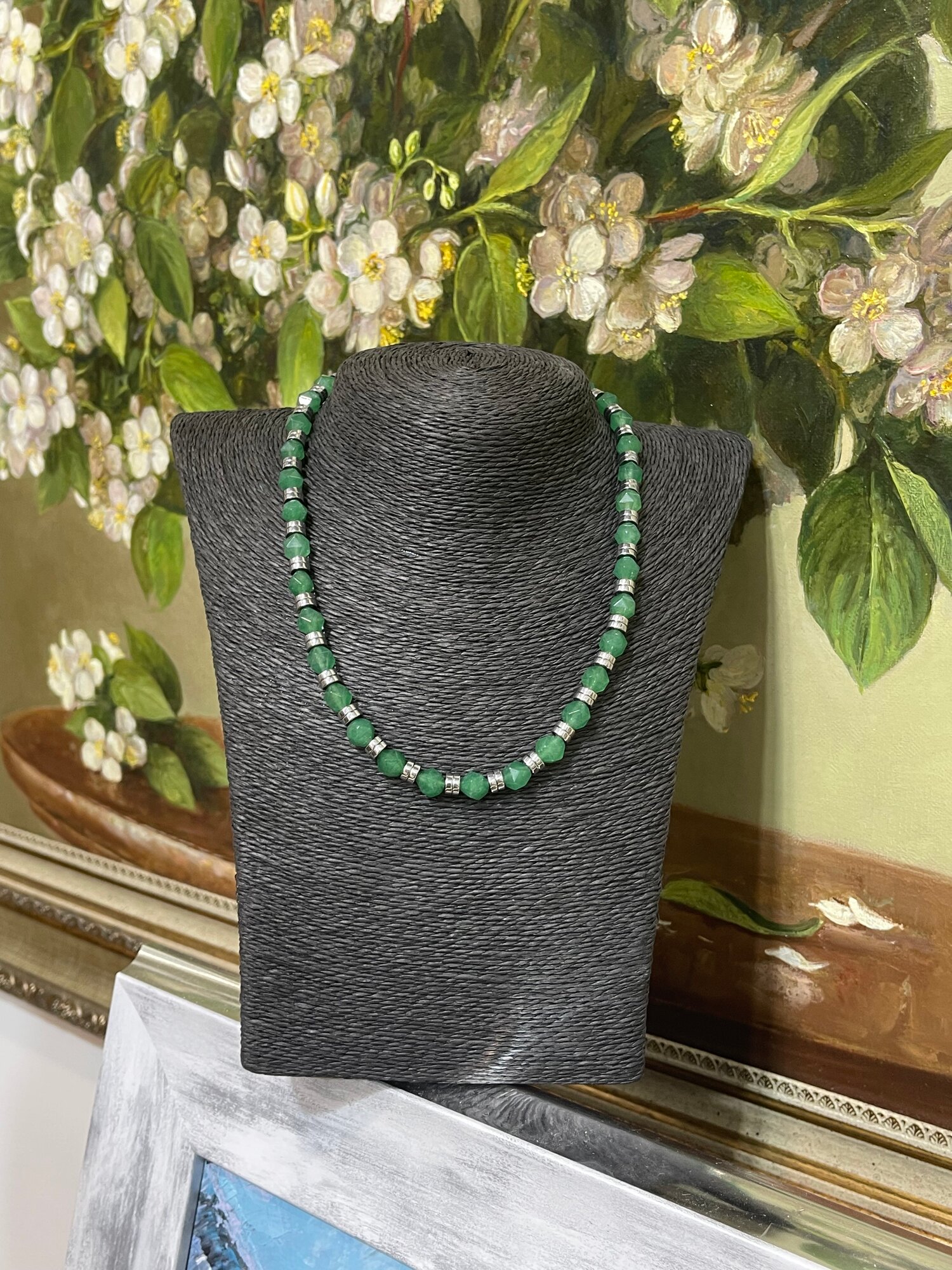 Колье Jewellery by Marina Orlova, нефрит, гематит, длина 43 см, зеленый — фото 1