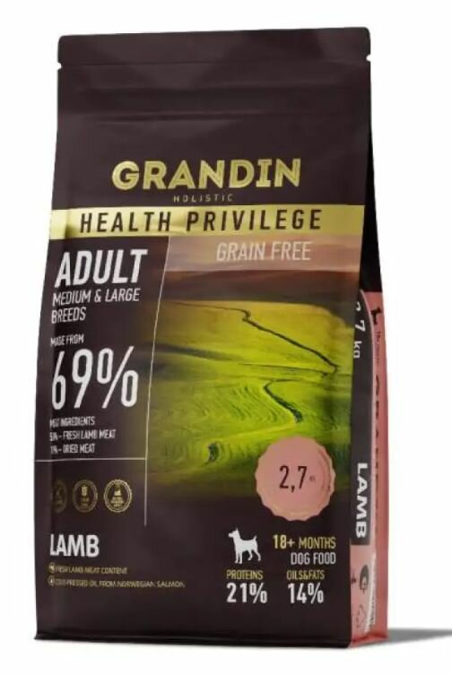 Grandin Holistic Сухой корм для собак средних и крупных пород, с ягненком, 2,7 кг